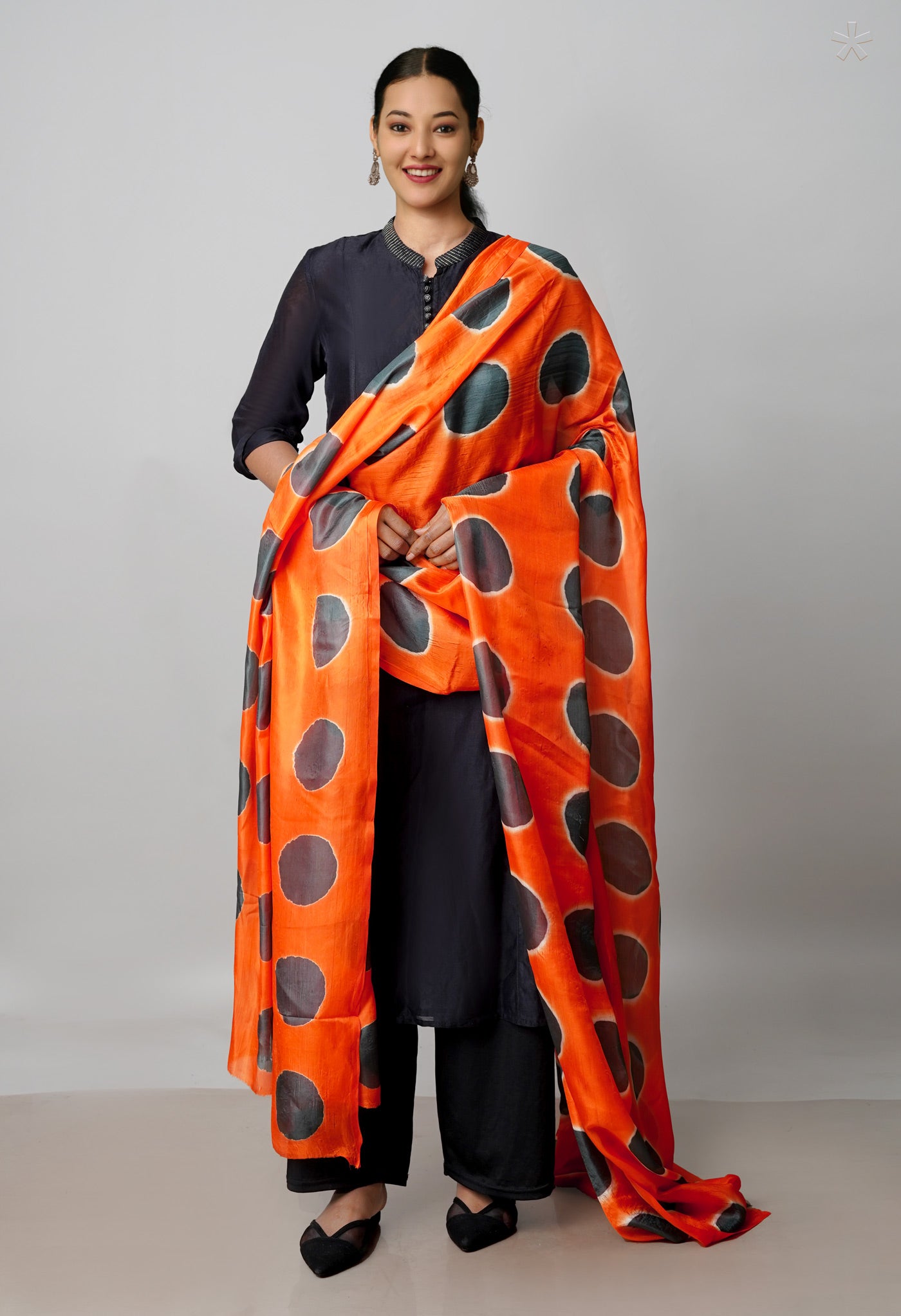 Casual Orange Pure Handloom Clamp Dyeing Mysore Silk Dupatta for online ...