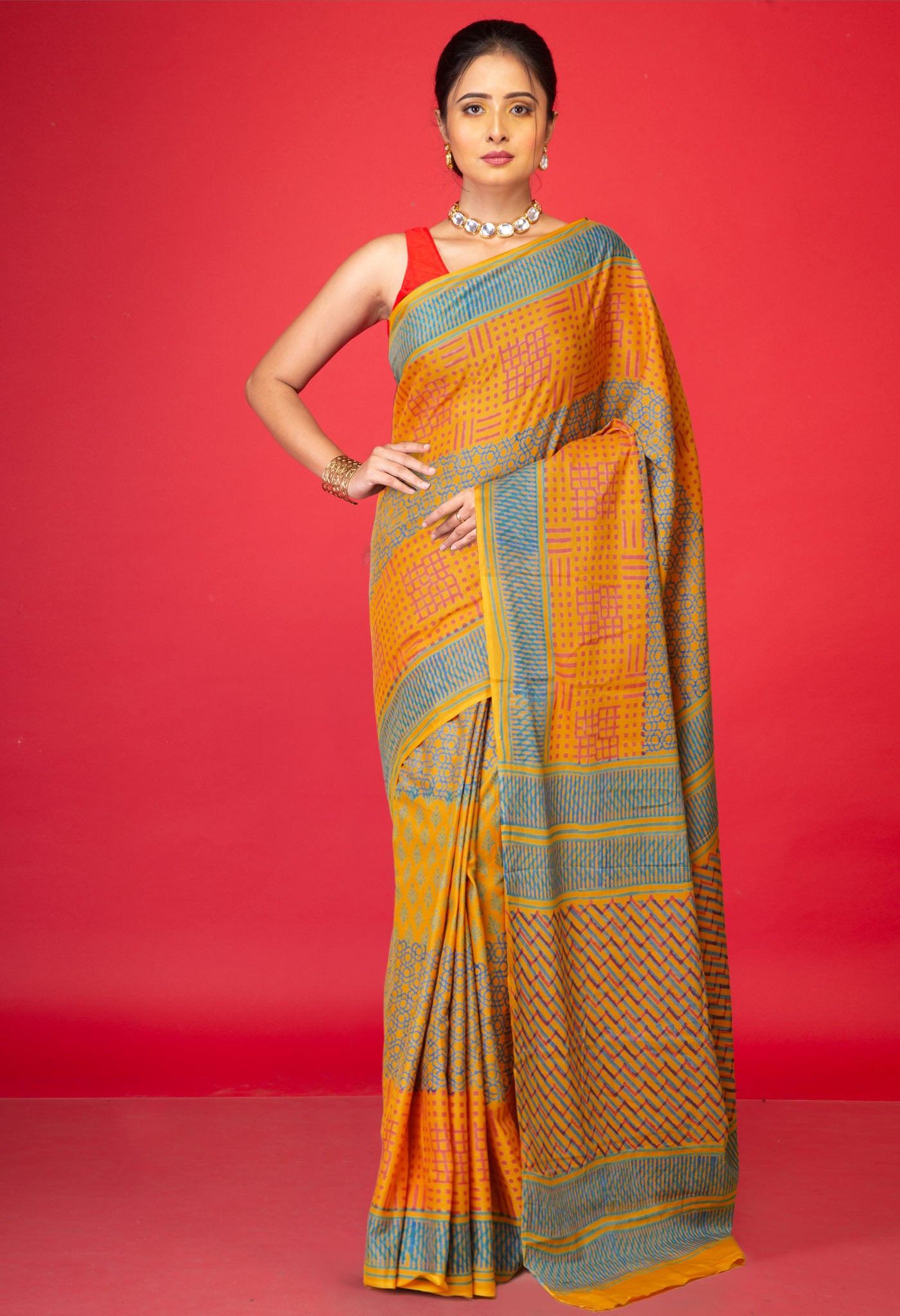 Buy Yellow Pure Discharge Printed Soft Cotton Saree-UNM79887 Online at ...